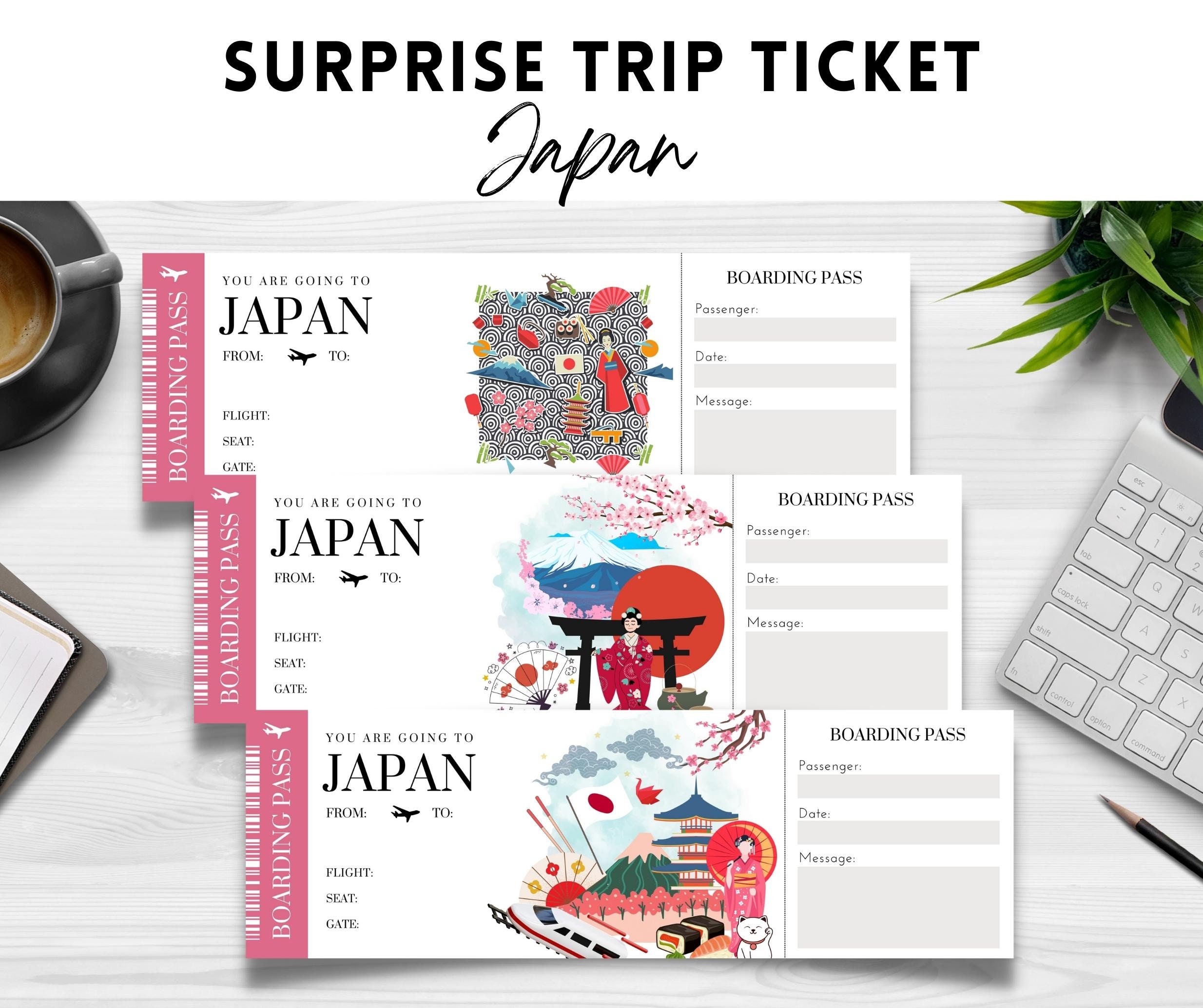 Printable, Editable JAPAN Surprise BOARDING Pass TICKET, Trip Ticket to ...