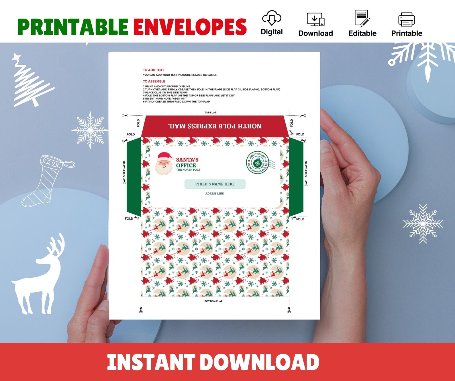 Letter From Santa Envelope Template - INSTANT DOWNLOAD With EDITABLE ...