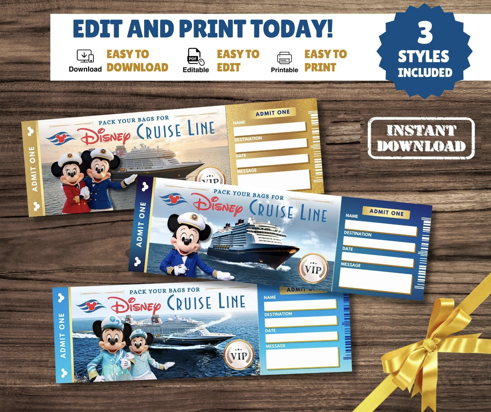 Personalized Graduation Gift Disney Cruise Trip Tickets - Editable ...