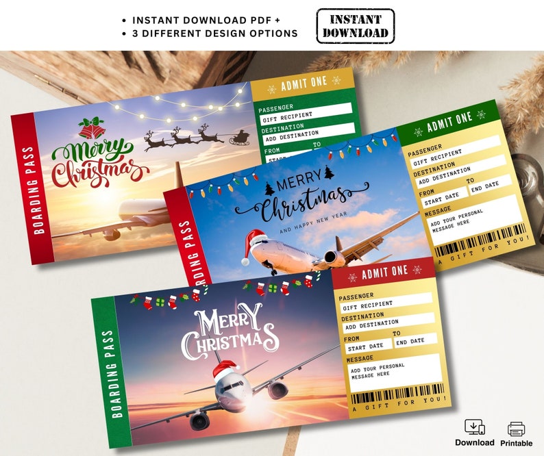 Surprise Trip Boarding Pass: Christmas Airplane Ticket - Editable PDF ...