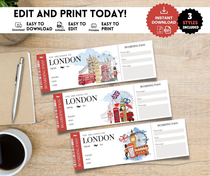 Boarding Pass Ticket: London Trip Surprise (editable PDF Template) - Etsy