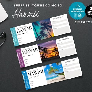 Printable, Editable HAWAII Surprise BOARDING Pass TICKET Template, Trip ...