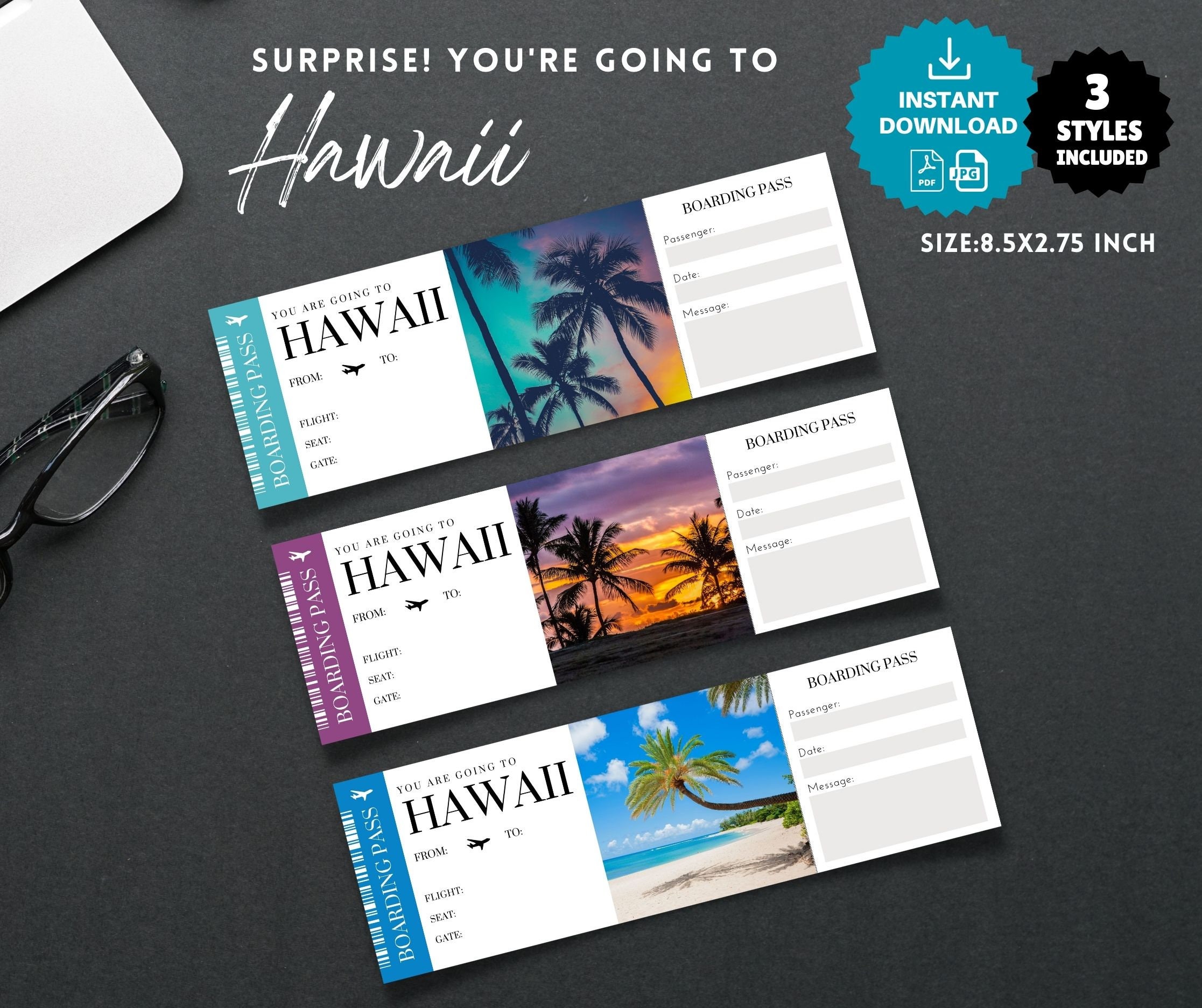 Printable Hawaii Boarding Pass: Customizable Trip Ticket - Instant ...