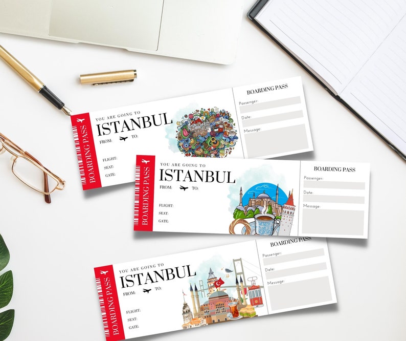 Istanbul Boarding Pass Ticket, Editable Surprise Trip (printable PDF ...