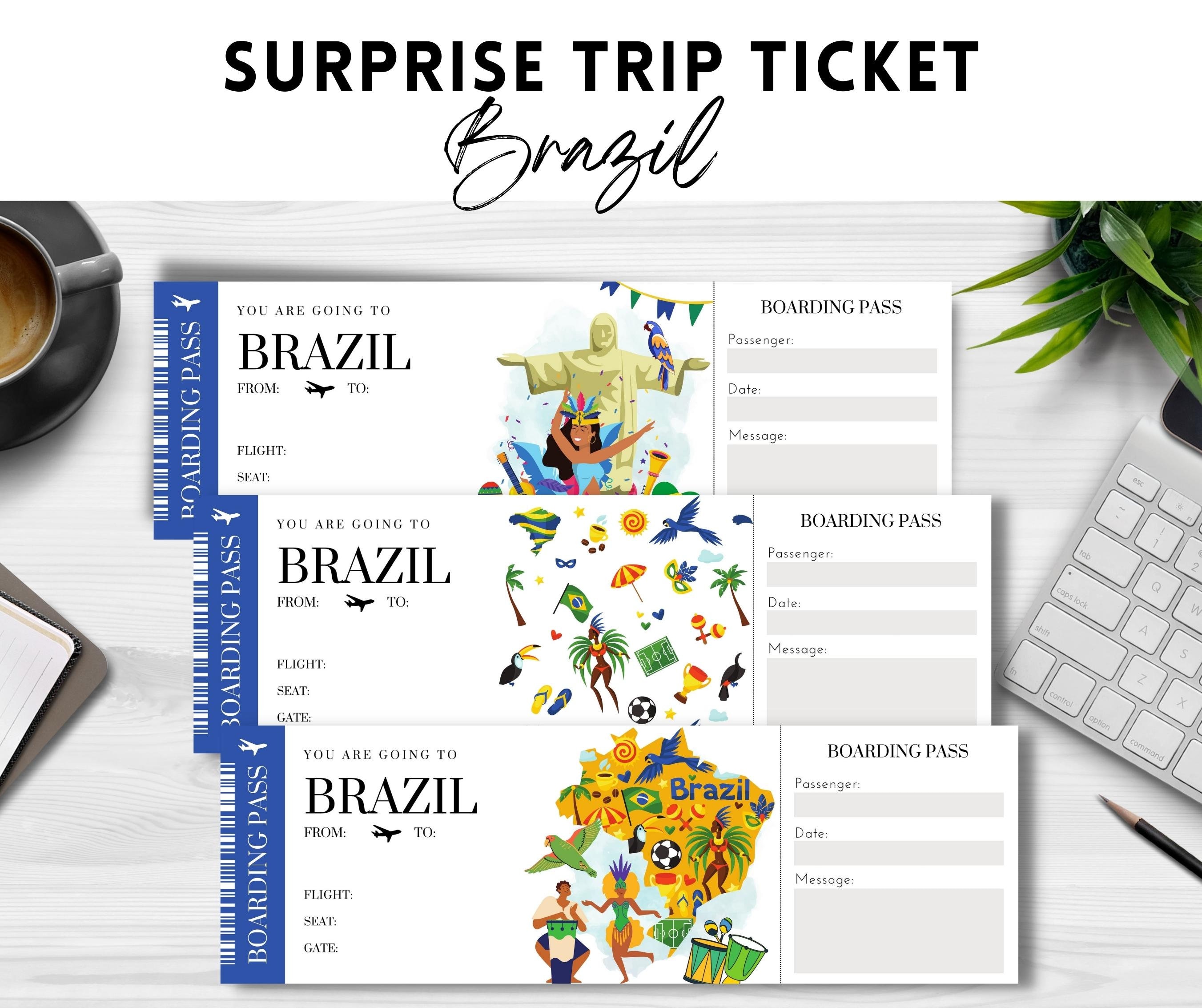 Printable Editable BRAZIL Surprise BOARDING Pass TICKET Trip - Etsy