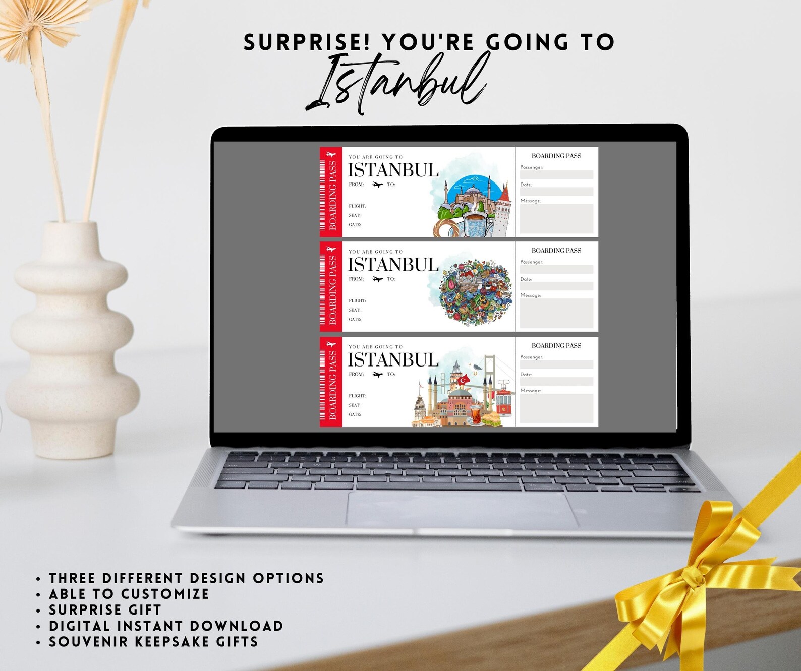 Istanbul Boarding Pass Ticket, Editable Surprise Trip (printable PDF ...