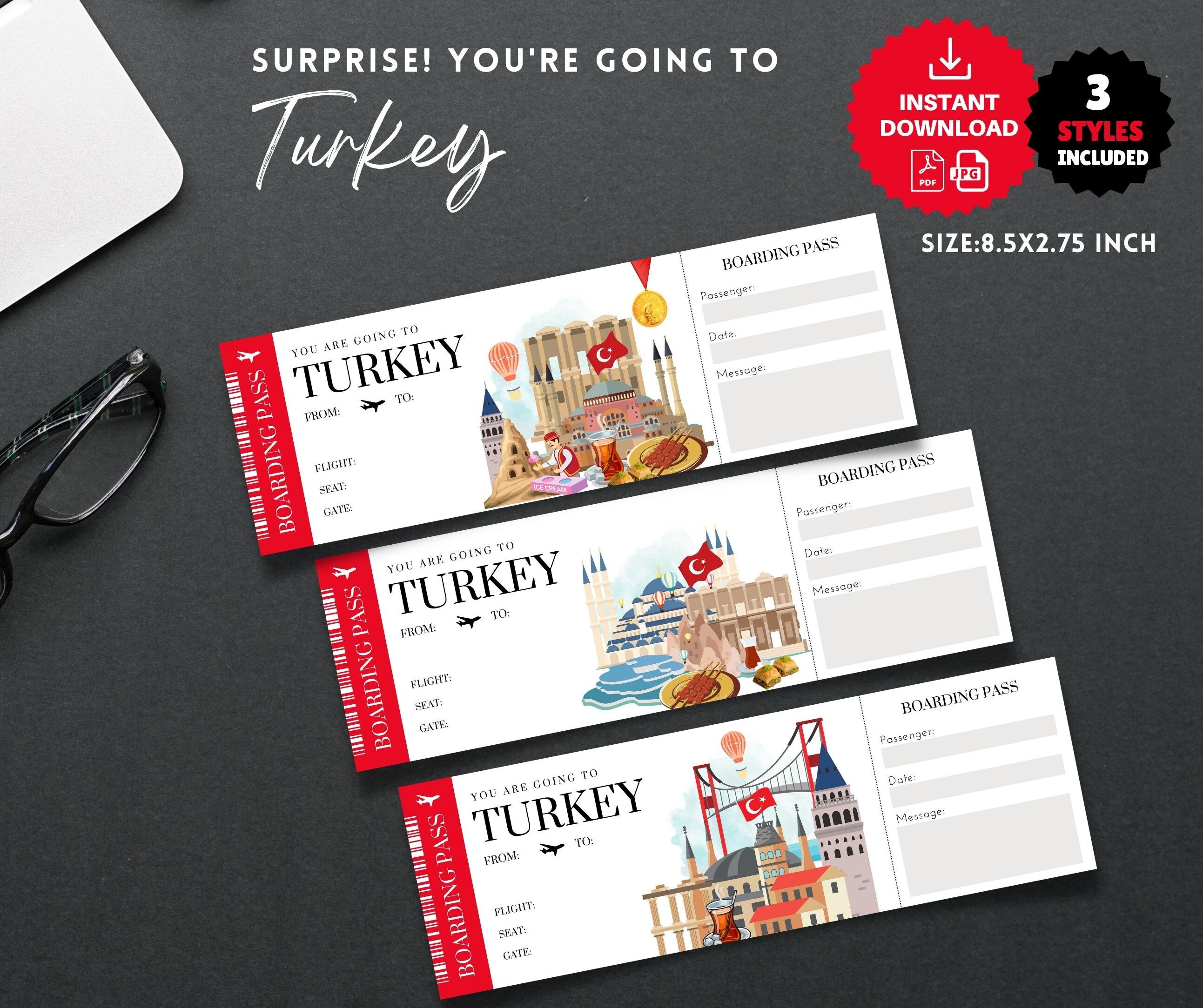 Printable Editable TURKEY Surprise BOARDING Pass TICKET Trip - Etsy
