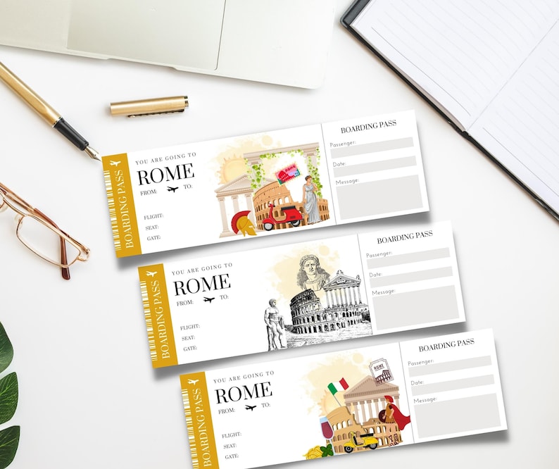 Printable, Editable ROME Surprise BOARDING Pass TICKET, Trip Ticket to ...