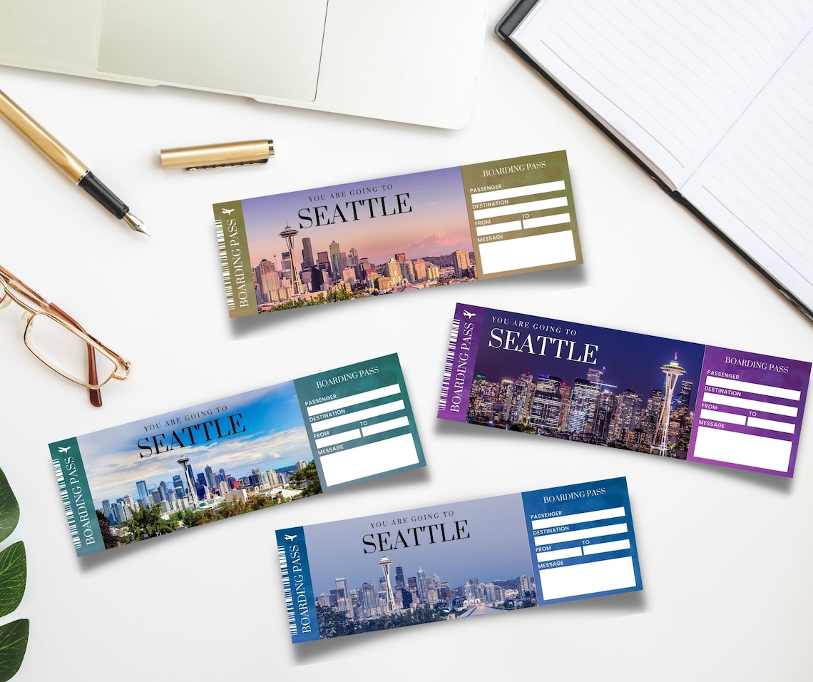 Printable, Editable SEATTLE Surprise Boarding Pass TICKET, Vacation ...