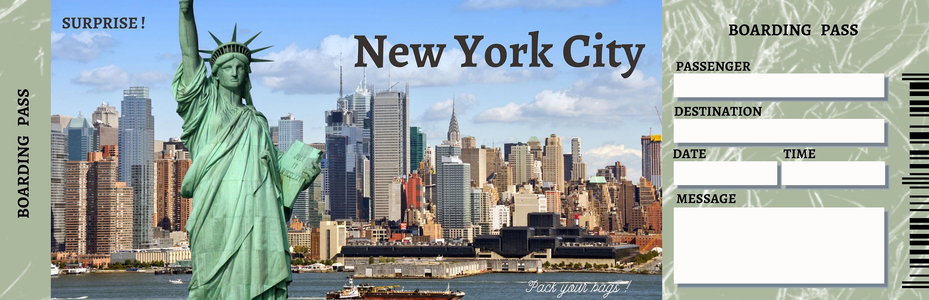Printable NEW YORK City Surprise Trip Gift Ticket. Boarding - Etsy