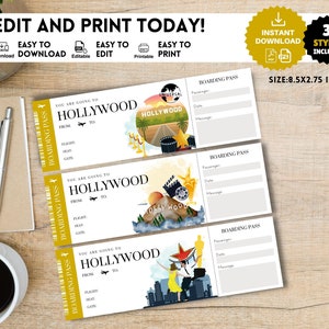 Printable, Editable HOLLYWOOD Surprise BOARDING Pass TICKET, Trip ...