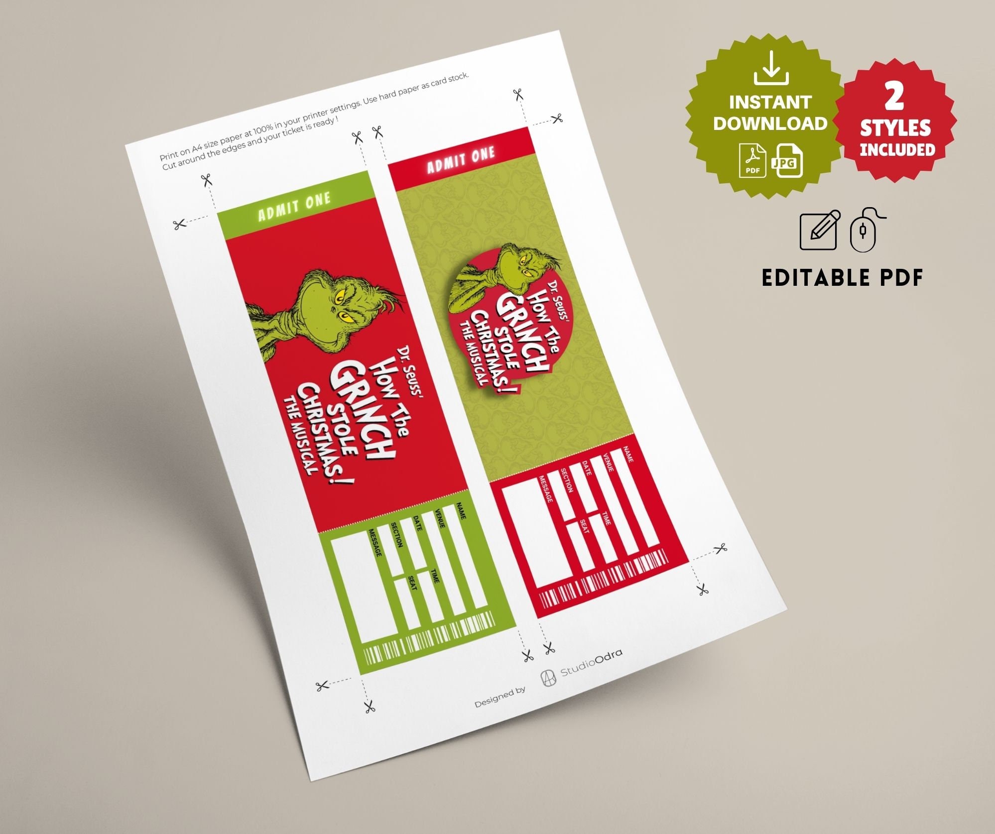 Printable How the GRINCH Stole Christmas BROADWAY Surprise Gift Ticket ...