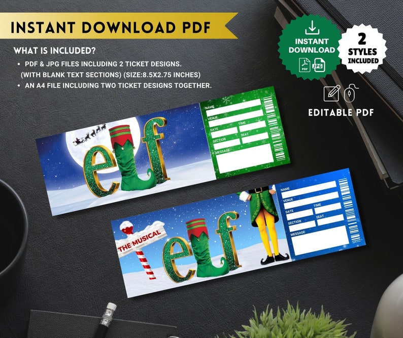 Printable ELF the Musical Surprise BROADWAY Gift TICKET / Christmas ...