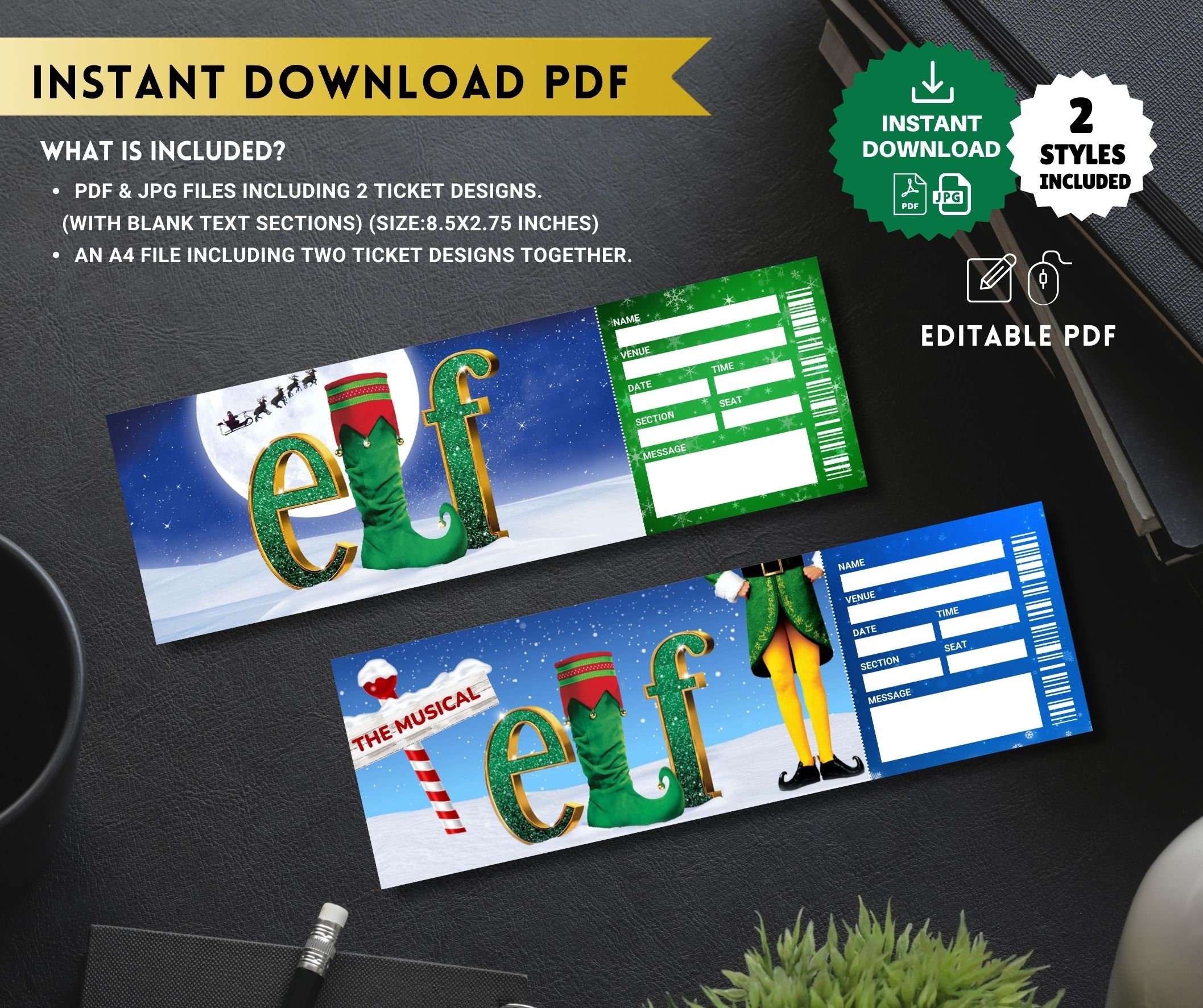 Printable ELF the Musical Surprise BROADWAY Gift TICKET / Christmas ...