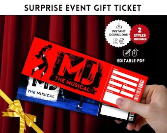 Printable MJ Broadway Surprise Ticket, MJ the Musical Collectible Theater Ticket, Editable ...