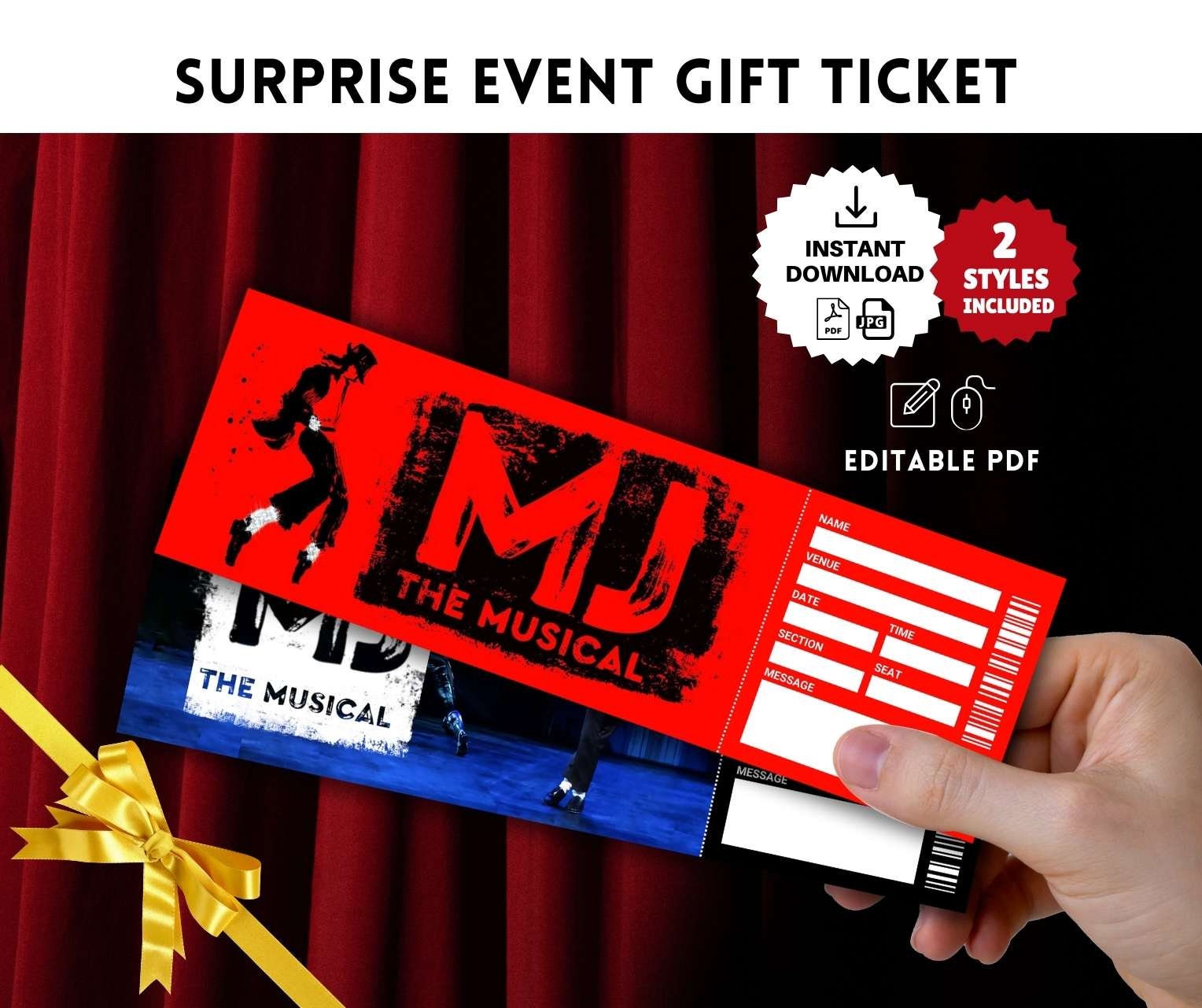 Printable MJ the MUSICAL Broadway Surprise TICKET, Theatre Faux Event ...