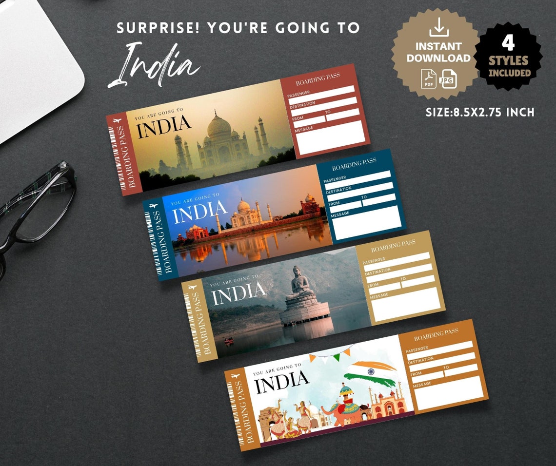 Surprise Boarding Pass Ticket: Editable India Trip - Instant Download ...