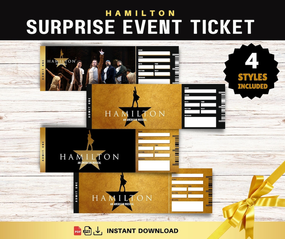 Printable HAMILTON Broadway Surprise Ticket. Editable Musical Theatre Faux Event Admission ...