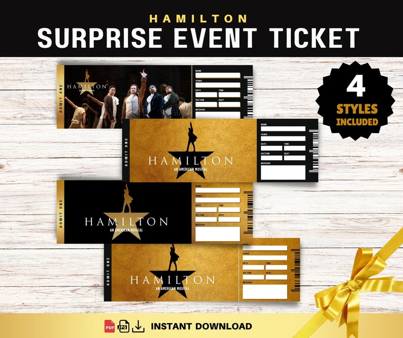 Printable HAMILTON Broadway Surprise Ticket. Editable Musical Theatre ...