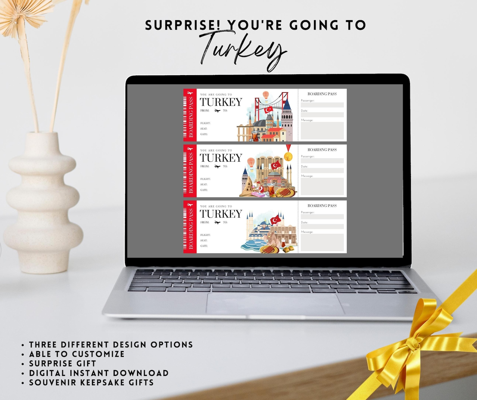 Printable Editable TURKEY Surprise BOARDING Pass TICKET Trip - Etsy