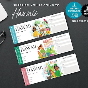 Printable, Editable HAWAII Surprise BOARDING Pass TICKET Template, Trip ...