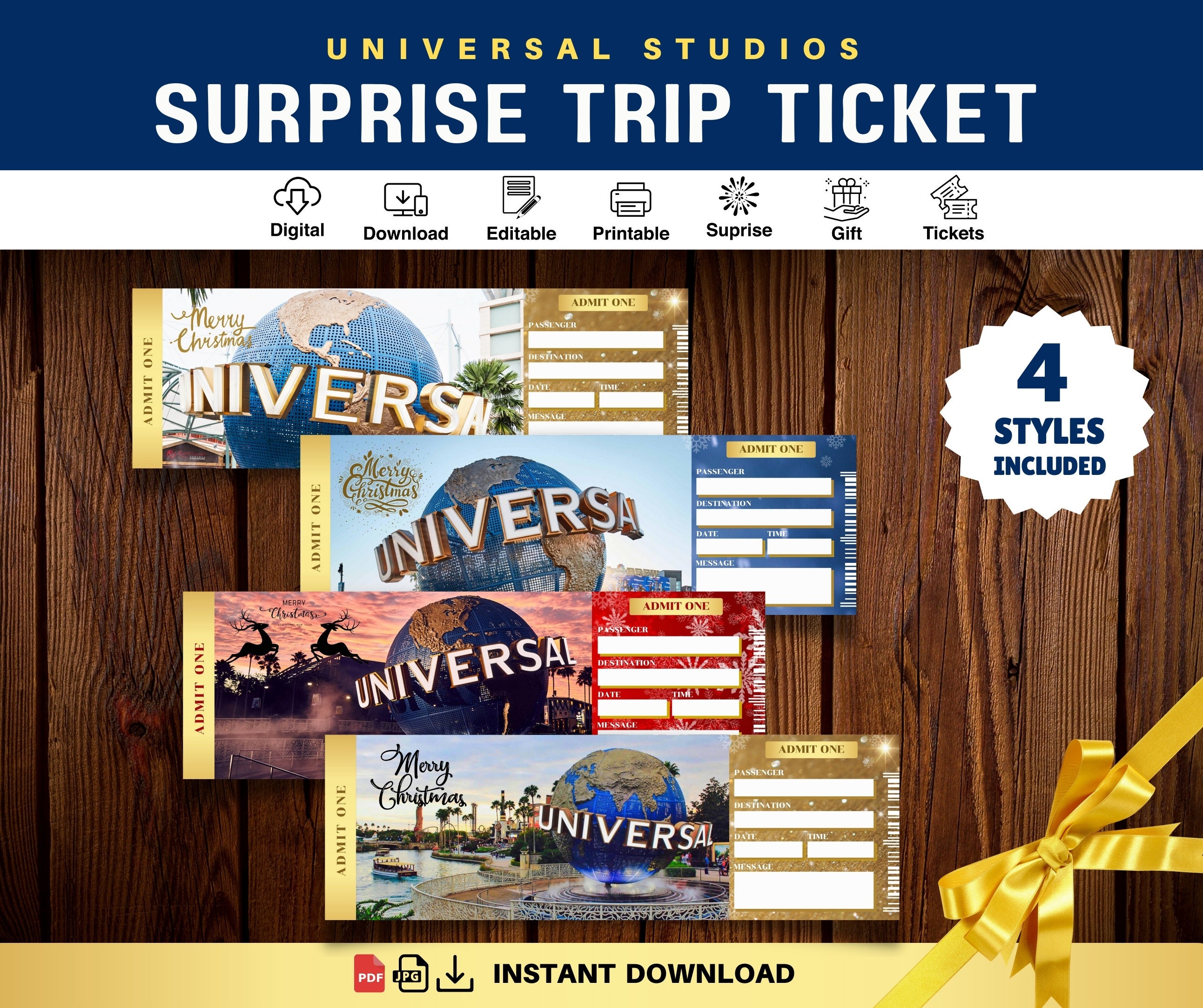 Surprise UNIVERSAL STUDIOS Trip Ticket | Christmas Gift Vacation Tickets Instant Download ...