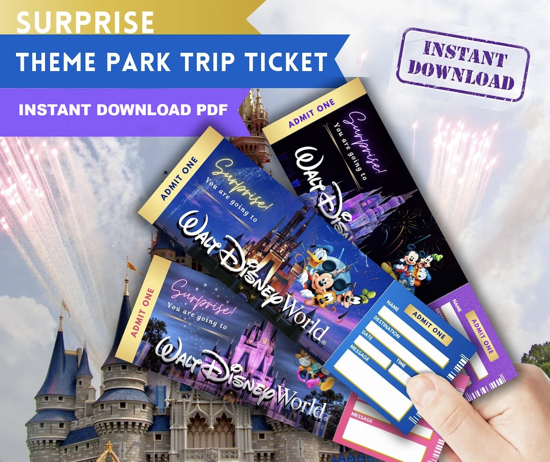 Printable DISNEYLAND THEME PARK Surprise Reveal Ticket / Editable ...