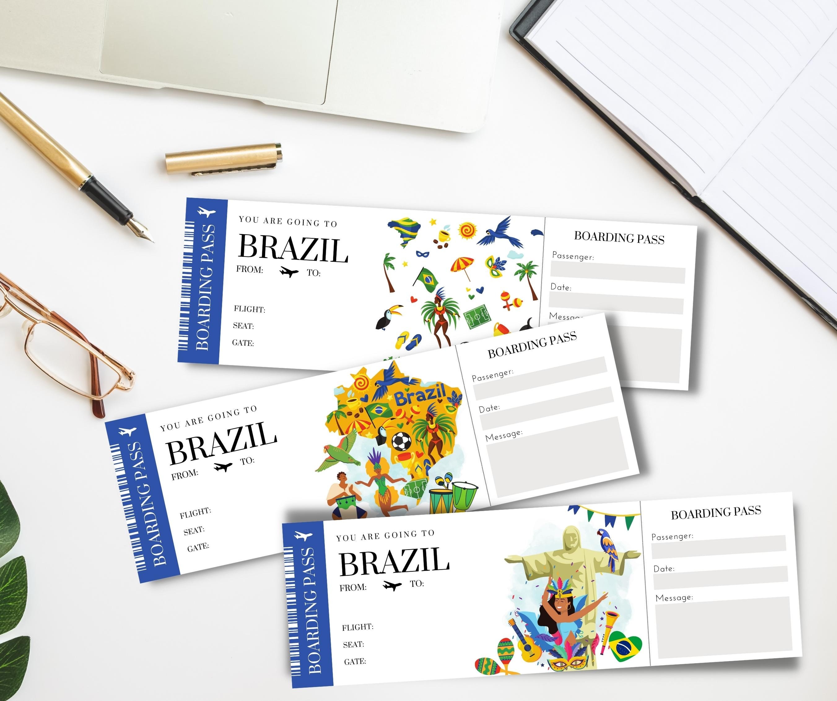 Printable Editable BRAZIL Surprise BOARDING Pass TICKET Trip - Etsy