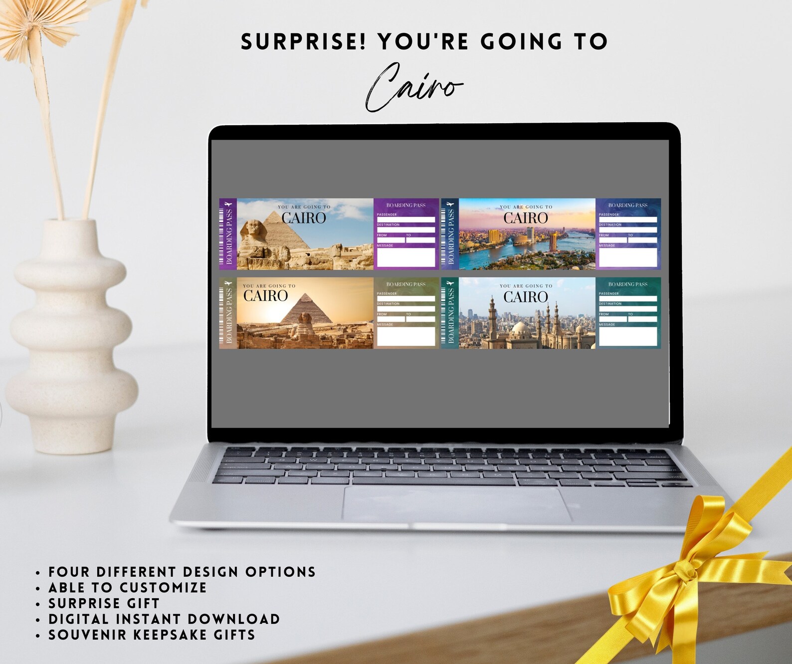 Printable, Editable CAIRO/EGYPT Surprise Boarding Pass TICKET, Vacation Ticket, Editable ...