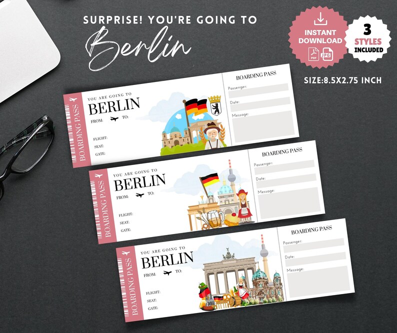 Berlin Trip Boarding Pass - Editable Printable Travel Ticket - Etsy