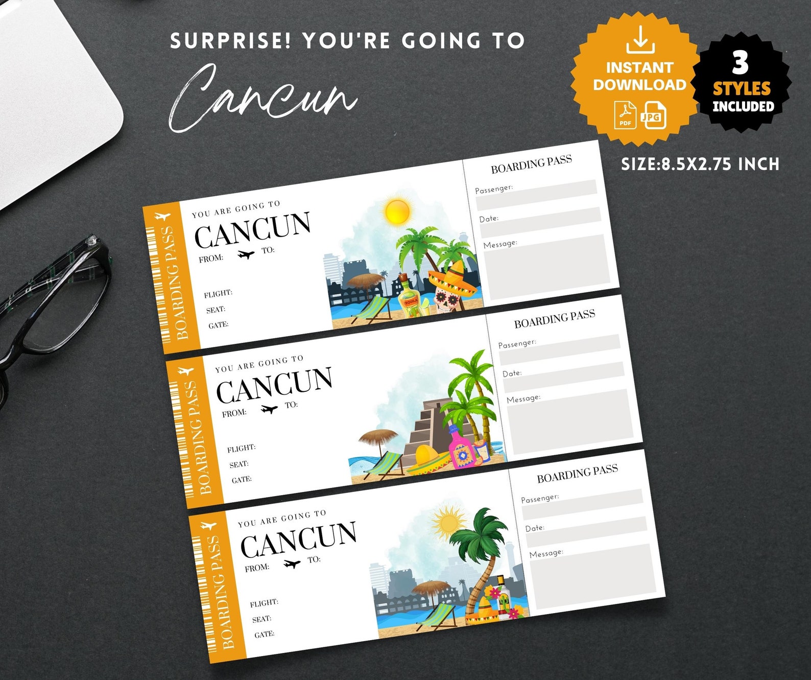 Printable, Editable CANCUN Surprise BOARDING Pass TICKET, Trip Ticket ...