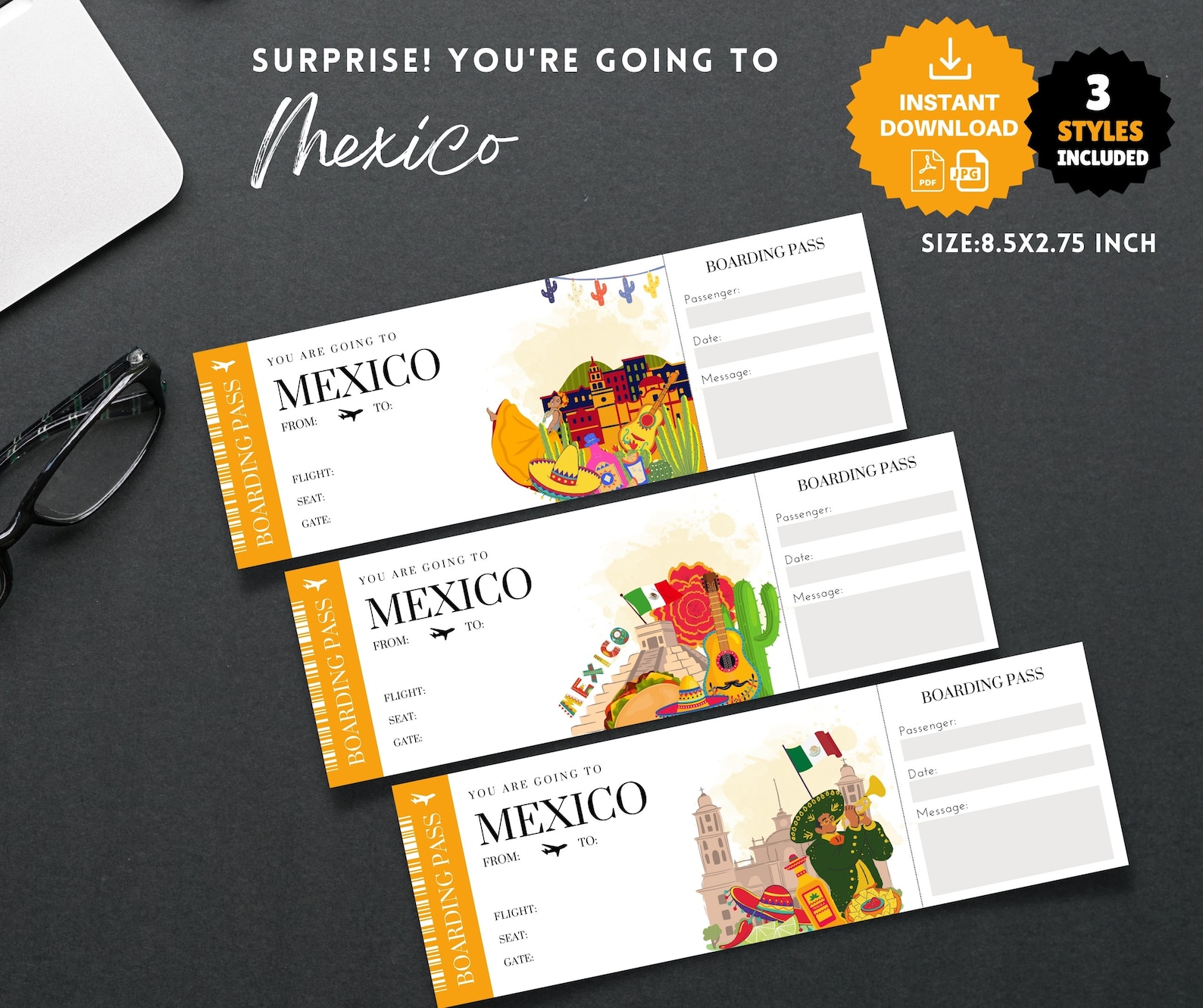 Printable, Editable MEXICO Surprise BOARDING Pass TICKET, Trip Ticket ...