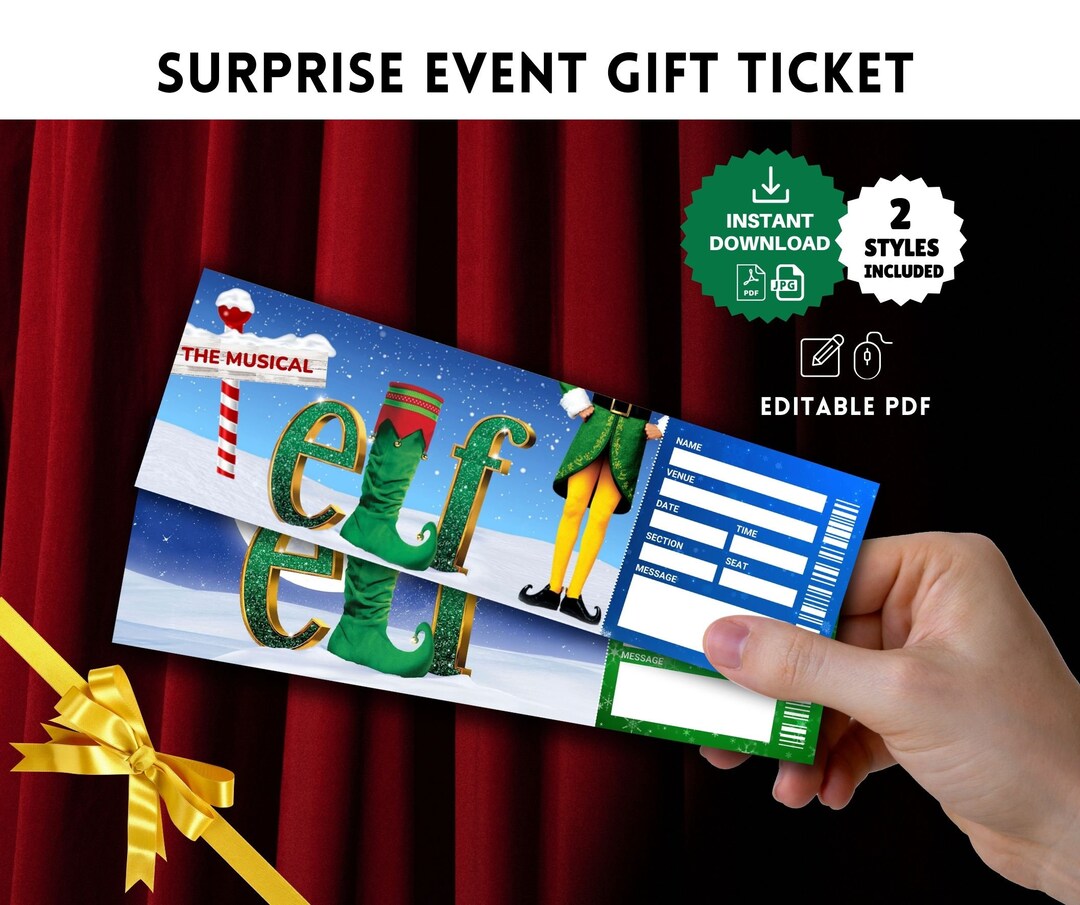 Printable ELF the Musical Surprise BROADWAY Gift TICKET / Christmas ...