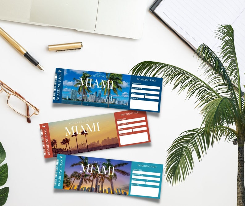 Printable, Editable MIAMI Surprise BOARDING Pass TICKET Template, Trip ...