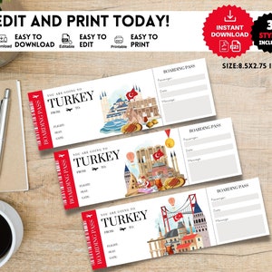 Editable Turkey Boarding Pass: Printable Travel Ticket (instant ...