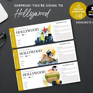Printable, Editable HOLLYWOOD Surprise BOARDING Pass TICKET, Trip ...