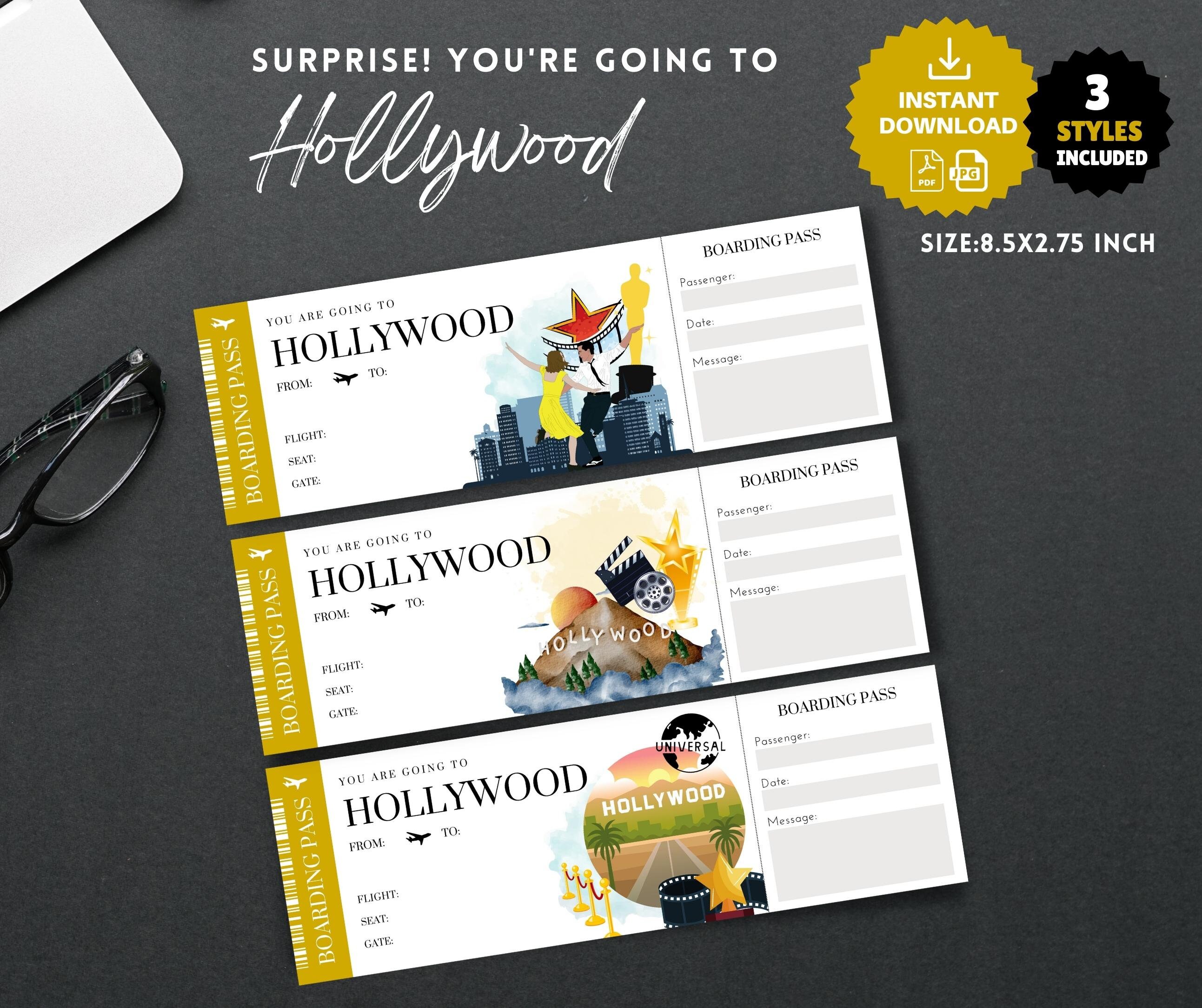 Editable Hollywood Trip Ticket - Printable Boarding Pass Template - Etsy
