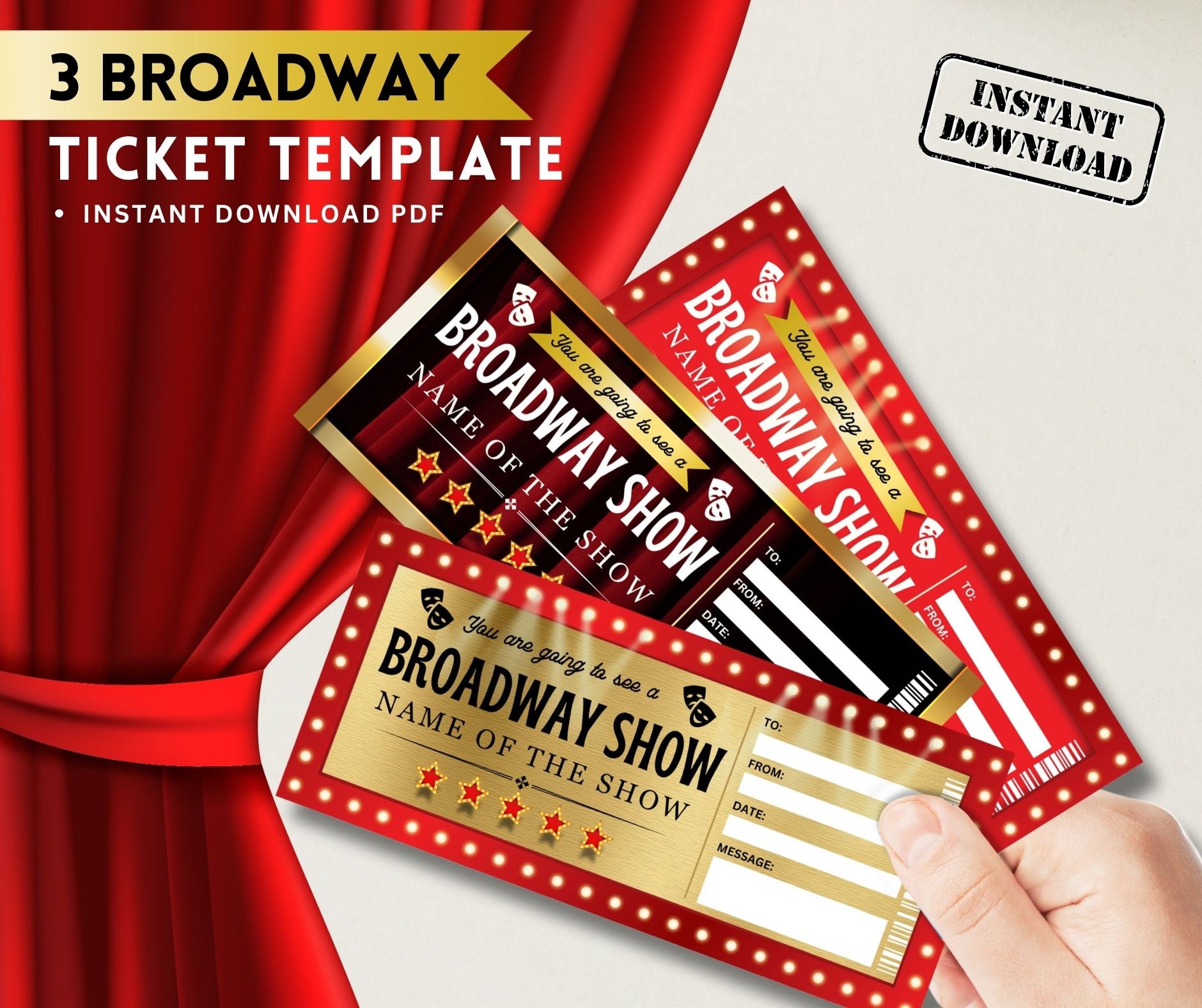Printable BROADWAY SHOW Gift TICKET Digital Design Templates / Instant ...