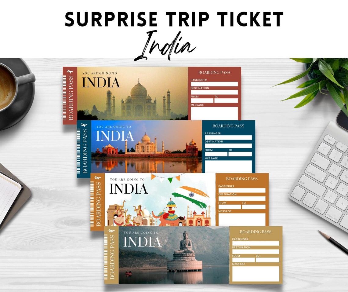 Printable, Editable INDIA Surprise Boarding Pass TICKET, Vacation ...
