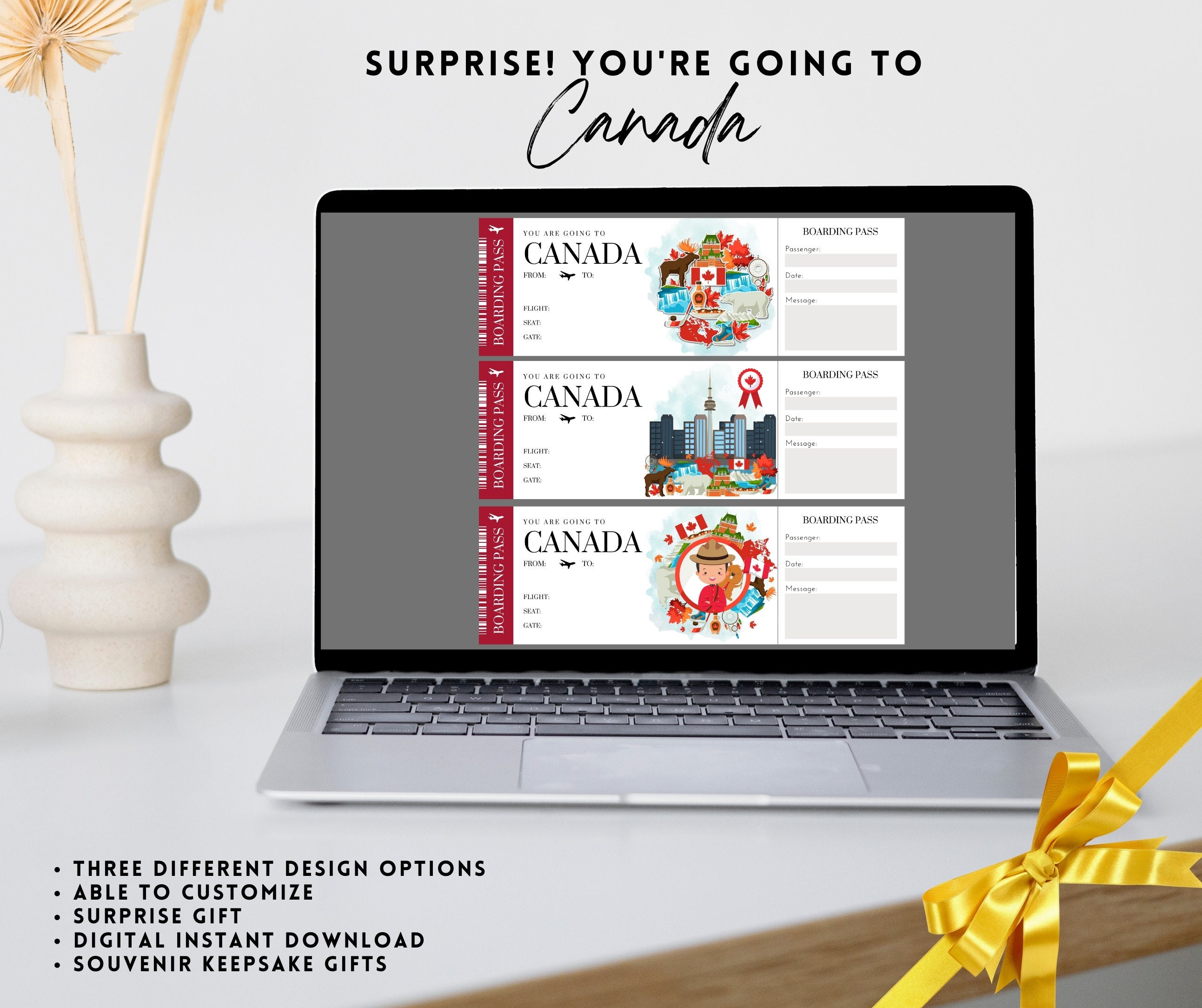 Printable, Editable CANADA Surprise BOARDING Pass TICKET, Trip Ticket ...