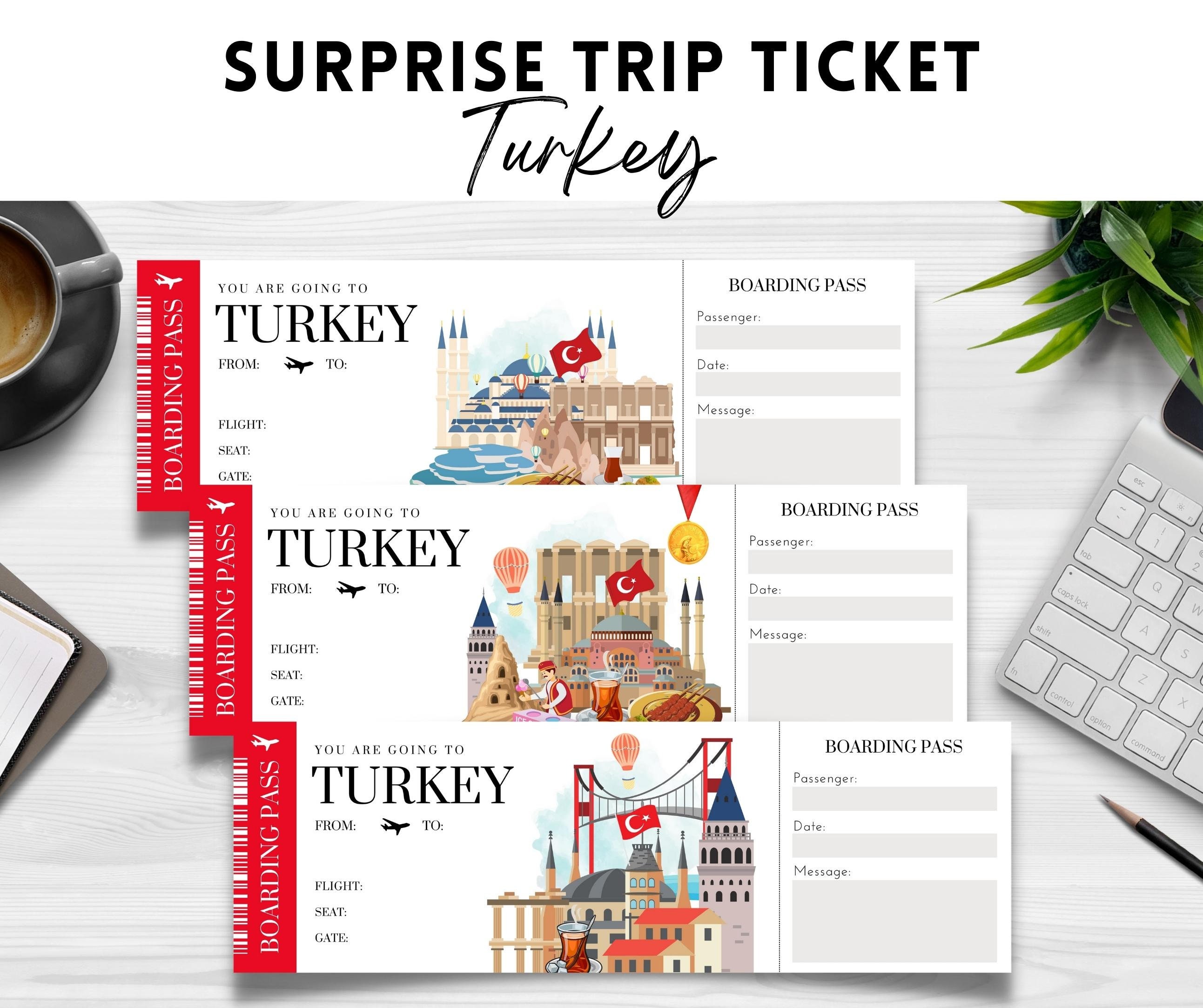 Printable Editable TURKEY Surprise BOARDING Pass TICKET Trip - Etsy