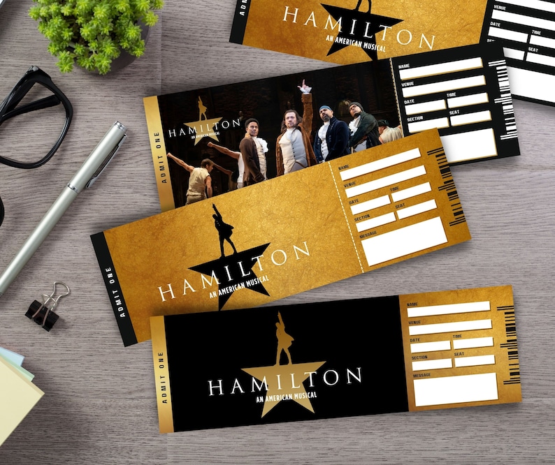 Printable HAMILTON Broadway Surprise Ticket. Editable Musical Theatre Faux Event Admission ...