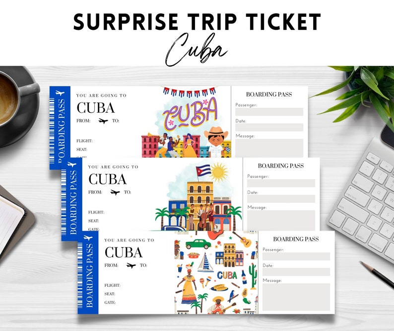 Printable, Editable CUBA Surprise BOARDING Pass TICKET, Trip Ticket to ...