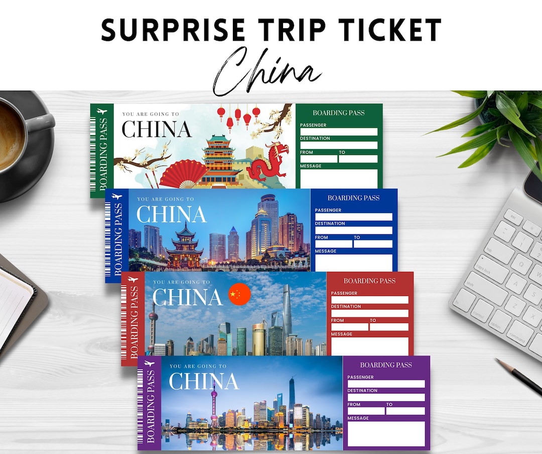 Printable, Editable CHINA Surprise Boarding Pass TICKET, Vacation ...