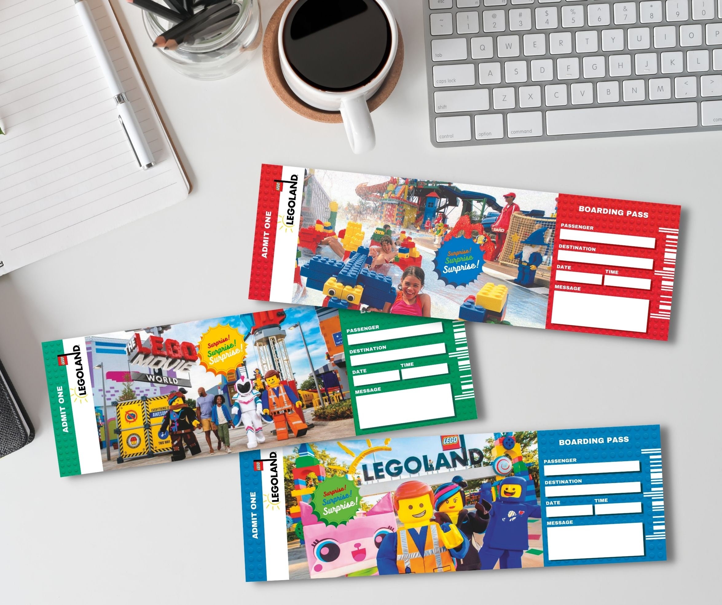 Printable BUILDING BLOCKS Theme Park Gift Ticket Surprise Trip Reveal ...