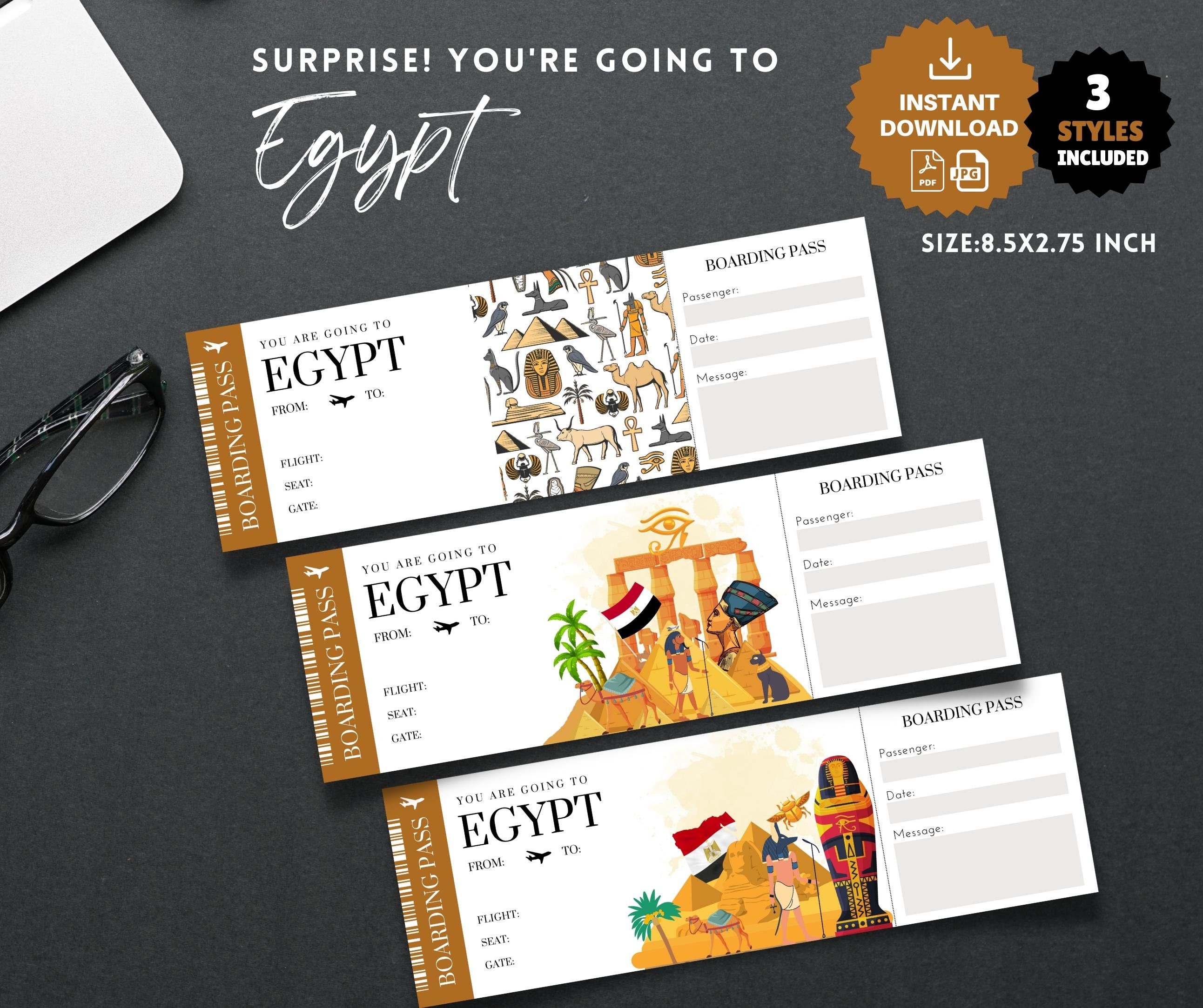Printable, Editable EGYPT Surprise Boarding Pass TICKET, Trip Ticket to Egypt, Editable Vacation ...