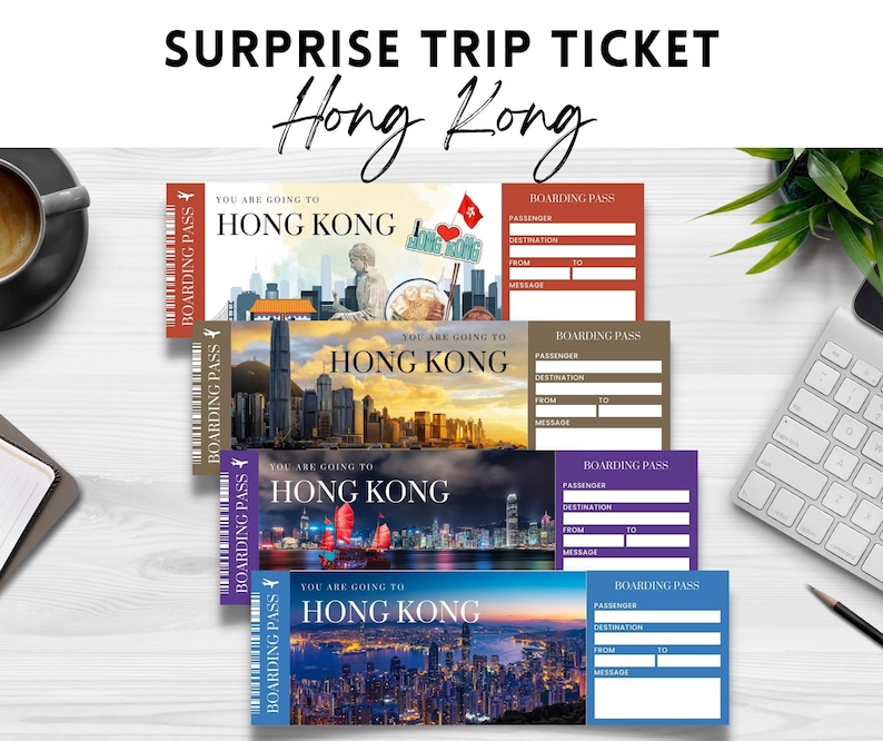 Printable, Editable HONG KONG Surprise Boarding Pass TICKET, Vacation ...