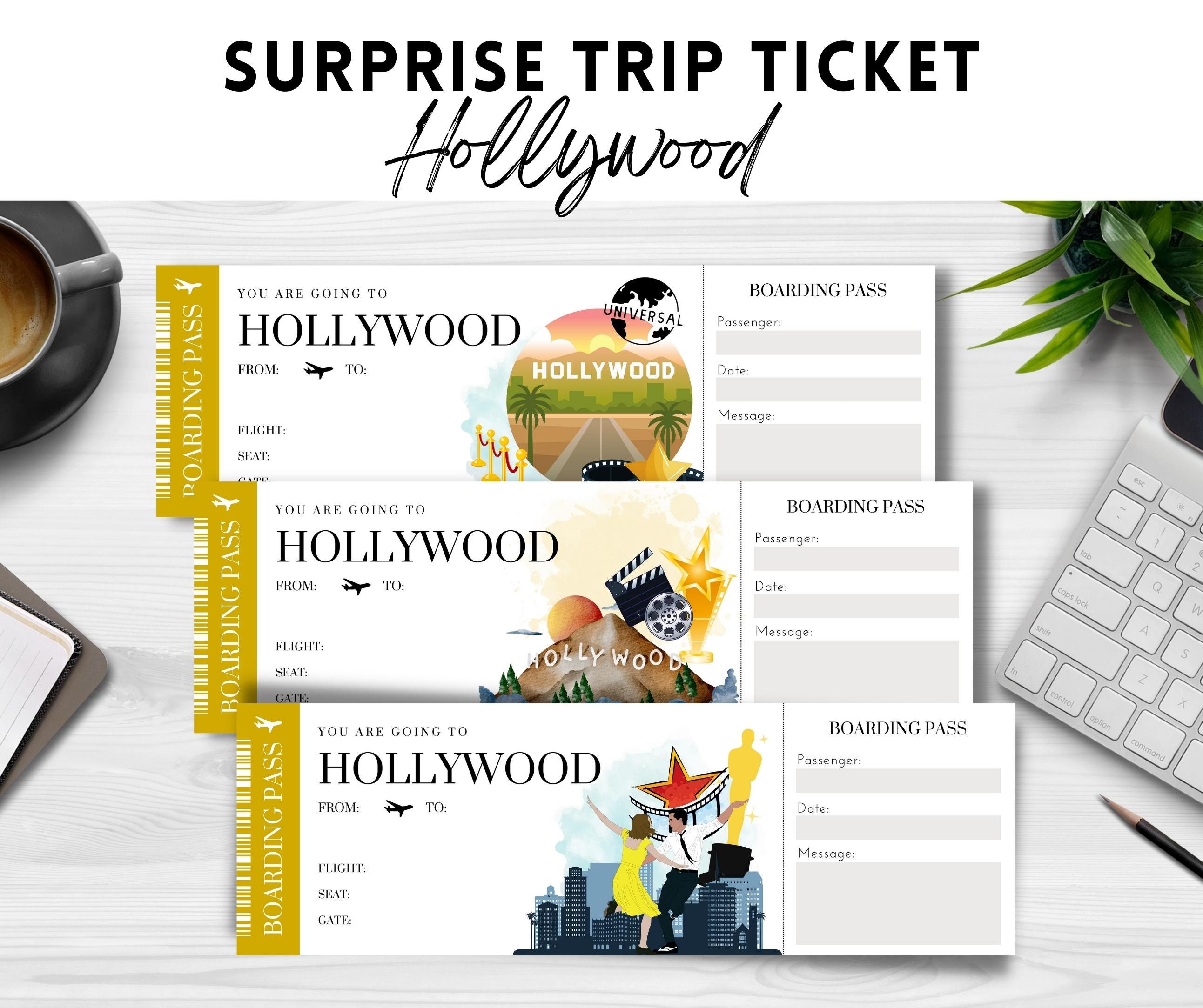 Editable Hollywood Trip Ticket - Printable Boarding Pass Template - Etsy