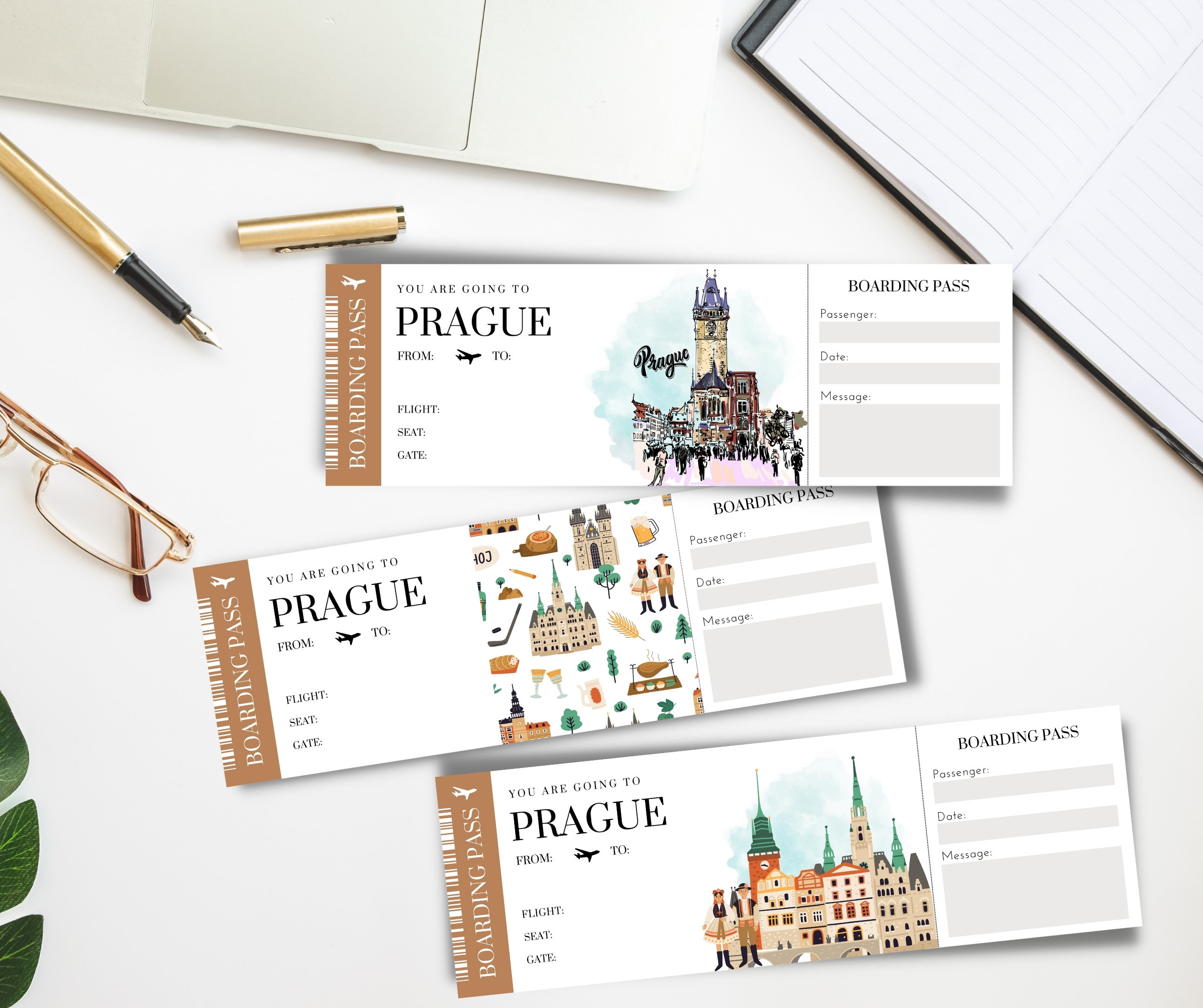 Boarding Pass Ticket: Prague Travel Invitation (printable & Editable ...