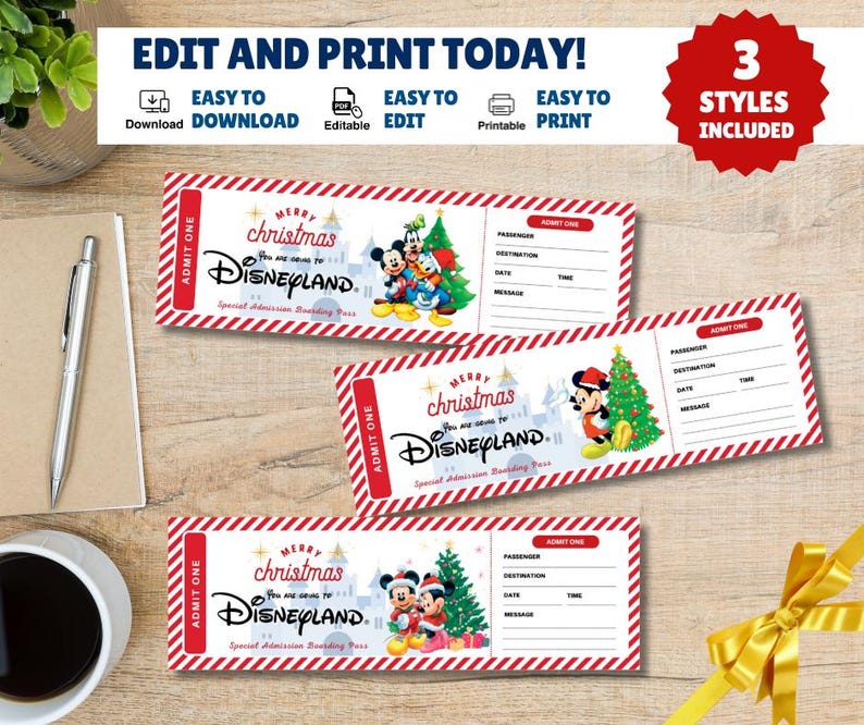 Christmas Amusement Park Ticket: Editable Holiday Surprise Voucher - Etsy